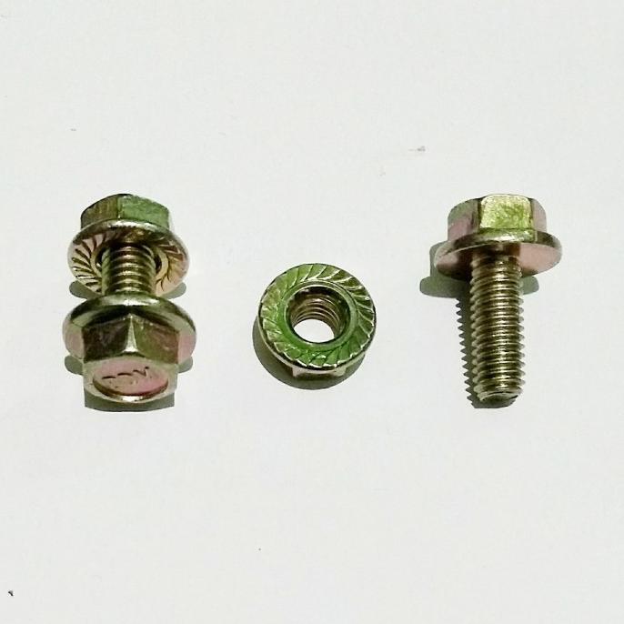 Jual laris Baut Mur Flange M6x15 / Flange Bolt + Flange Nut Sepasang ...