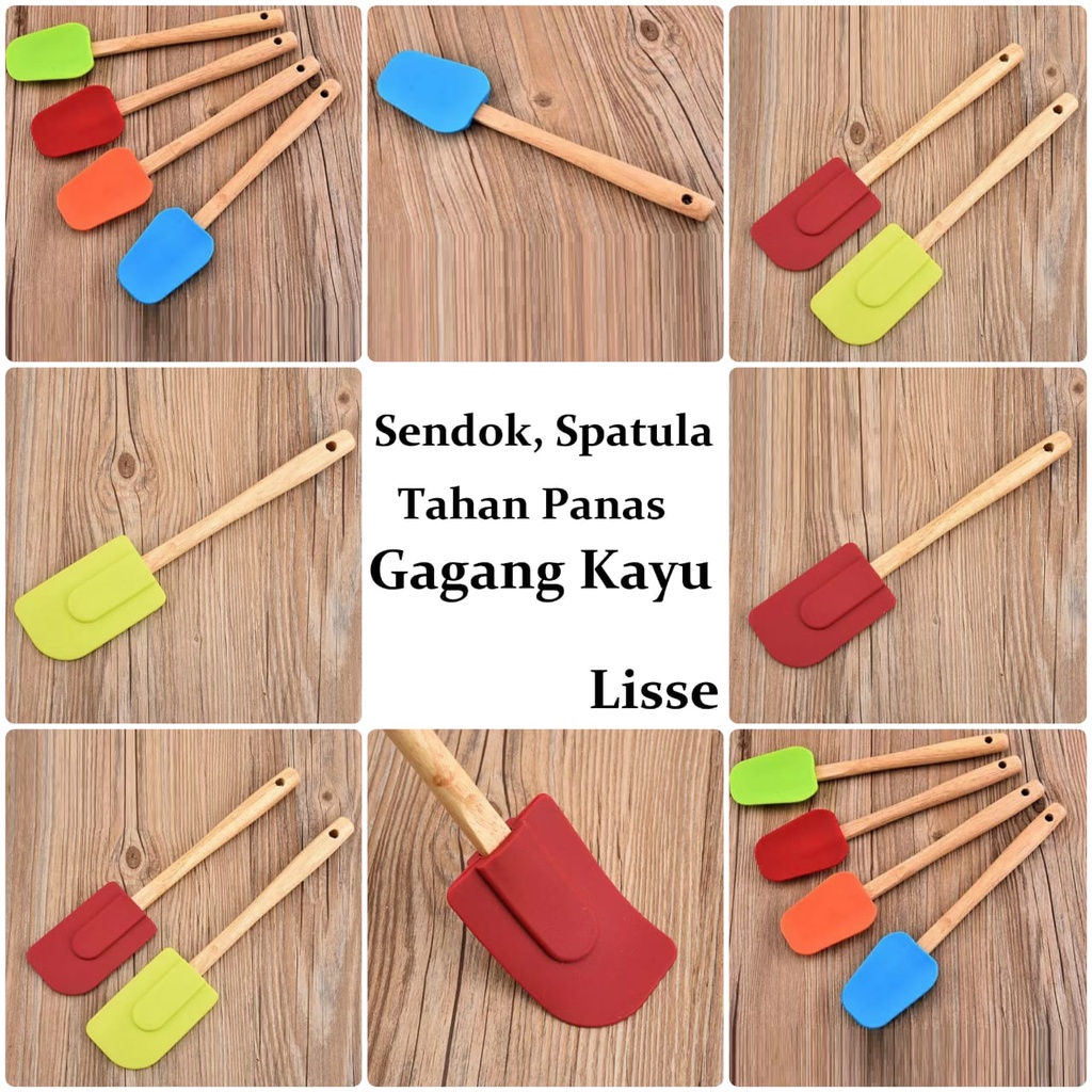 Jual Spatula Sendok Sutil Silicone Silikon Masak Gagang Kayu Tahan ...