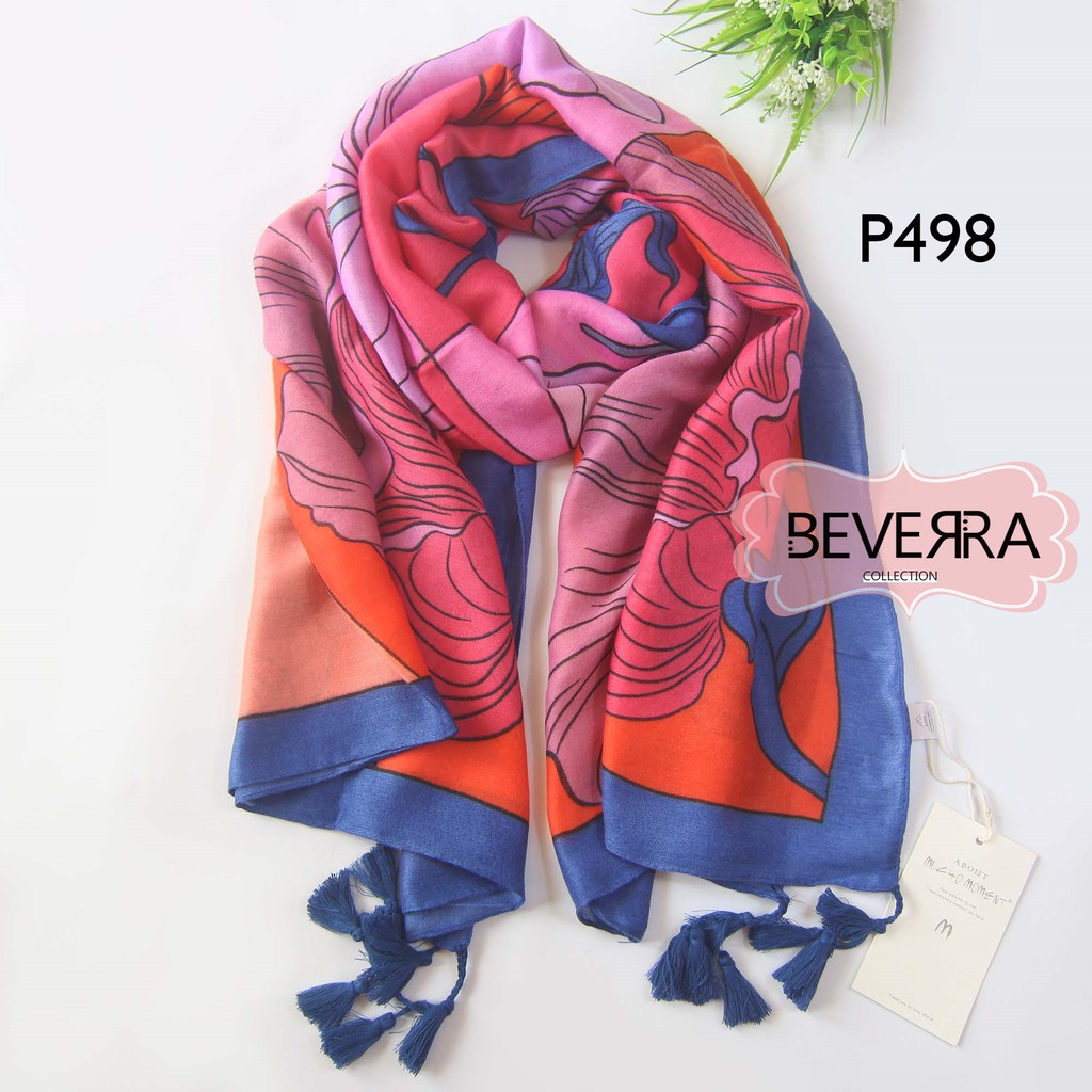 Jual Pashmina motif bunga Premium Import P498 Beverra scarf wanita hijab motif mucho moment syal ...