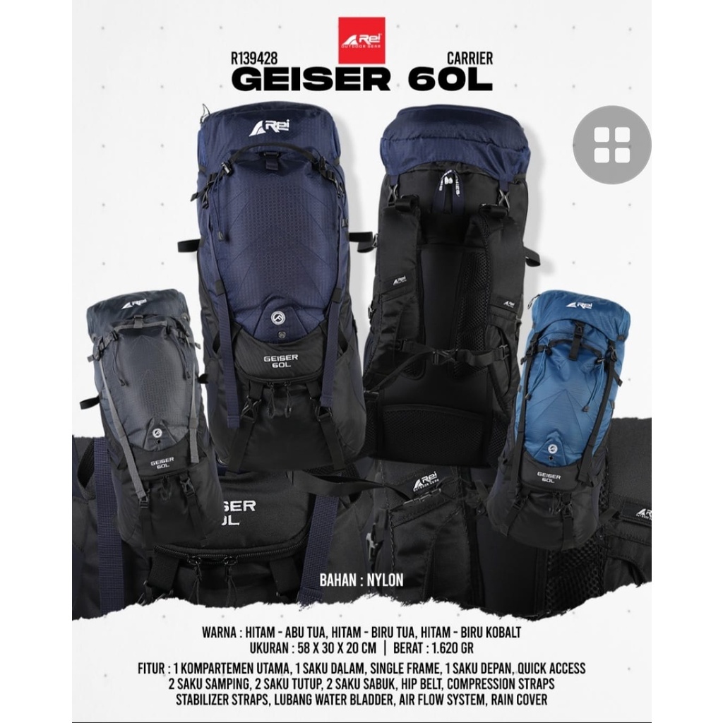 Jual TAS CARRIER AREI GEISER 60L ORIGINAL AREI OUTDOORGEAR | Shopee ...