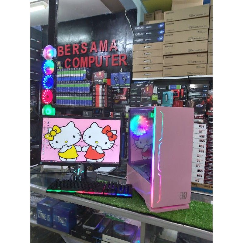 Jual PC Gaming Casing Pink Core i5 ssd 120gb monitor 24 samsung curved ...
