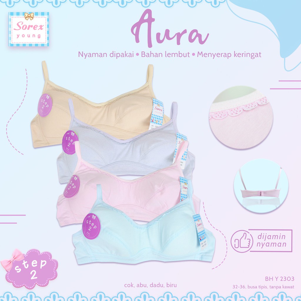 Jual BRA SOREX REMAJA Y2303 Busa Tipis Tanpa Kawat Kait 2 Setara Cup B ...