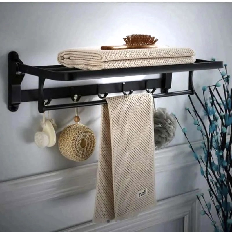 Jual Rak Gantungan Jemuran Handuk Lipat Dinding Hitam 5 Baris | Shopee ...