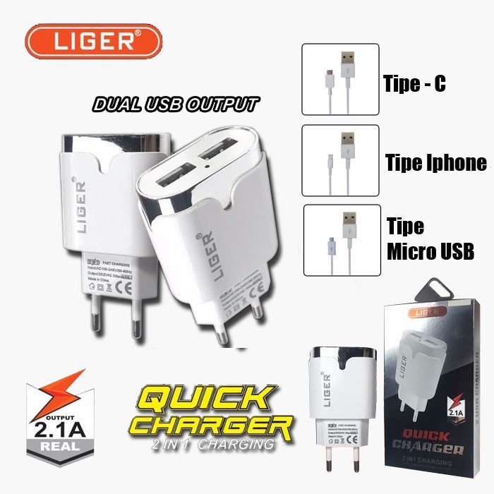 Jual TM-CHARGER LIGER 2USB OUTPUT REAL 2A TIPE MICRO ANDROID TERLARIS ...