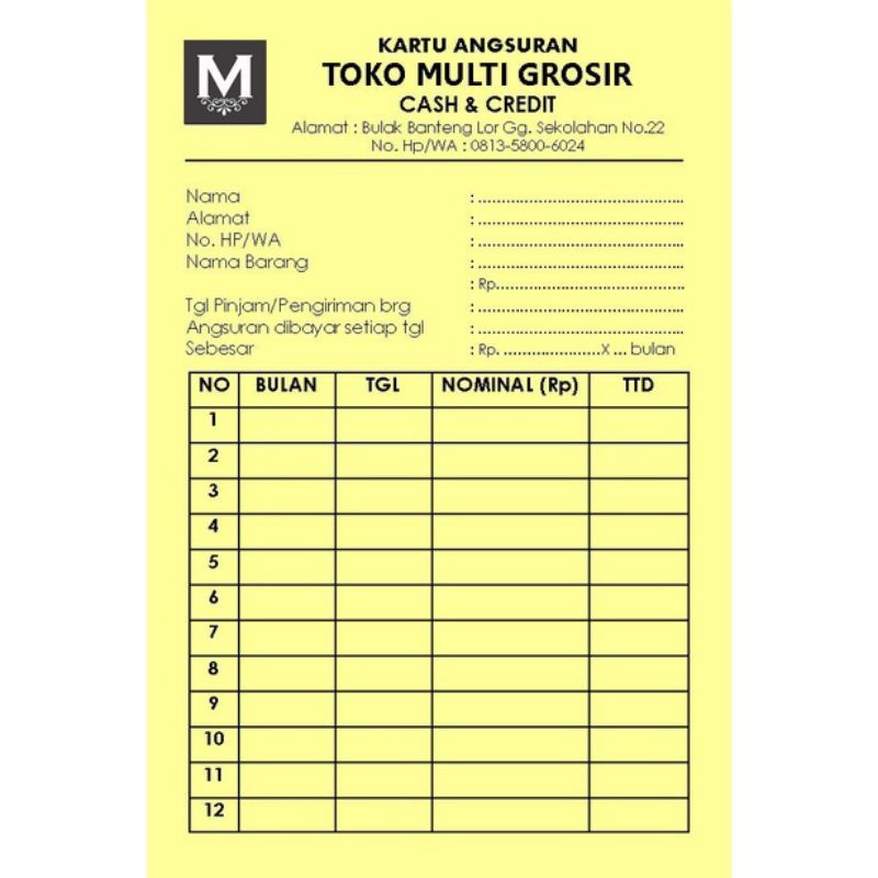 Jual KARTU ANGSURAN BARANG BULANAN | Shopee Indonesia