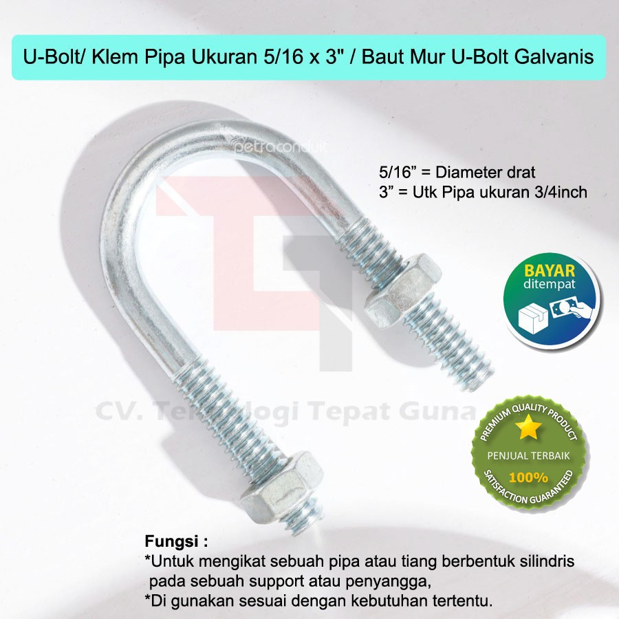Jual U-Bolt 5/16 x 3" Clamp Pipa Galvanis / Baut Mur U-Bolt | Shopee ...
