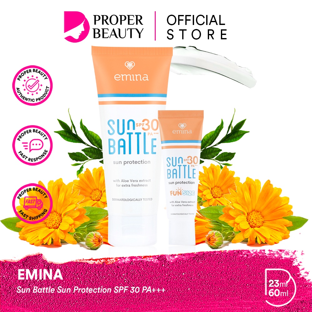 Jual EMINA Sun Battle Sun Protection SPF 30 PA+++ Indonesia / Sunscreen Wajah 60ml 23ml ...