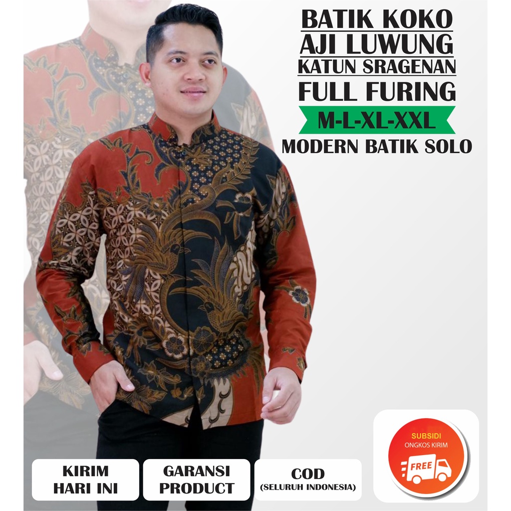 Jual Koko Batik Motif AJI LUWUNG Baju Batik Pria Lengan Panjang Katun ...
