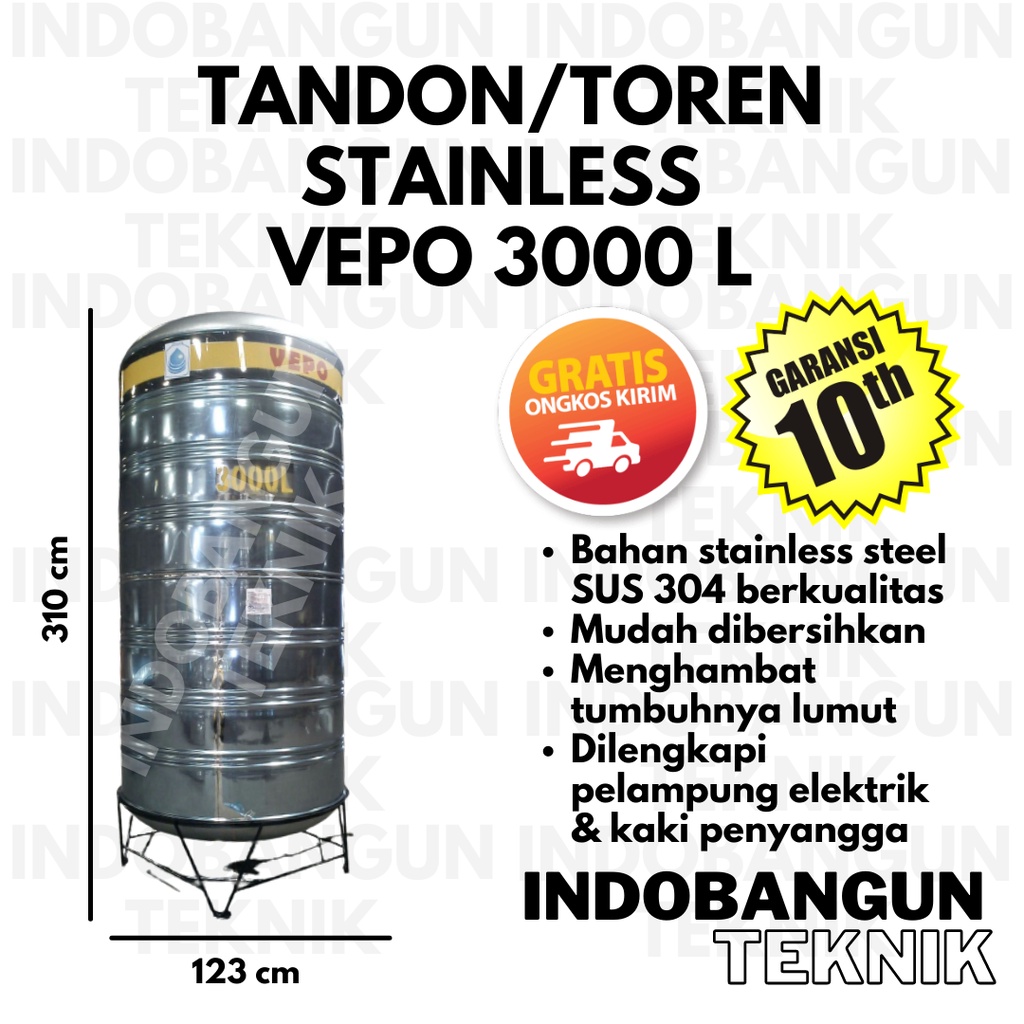 Jual Tandon Air Toren Air Tangki Air Stainless Vepo 3000 Liter Harga ...