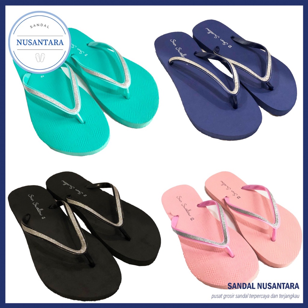 Jual Sandal Jepit Wanita Karet Crystal Kristal Tali Gliter | Shopee ...