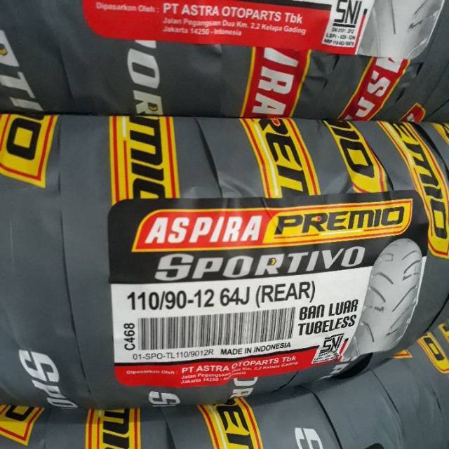 Jual BAN ASPIRA TUBELESS R12-100/90 dan 110/90 PREMIO SPORTIVO TL | Shopee Indonesia