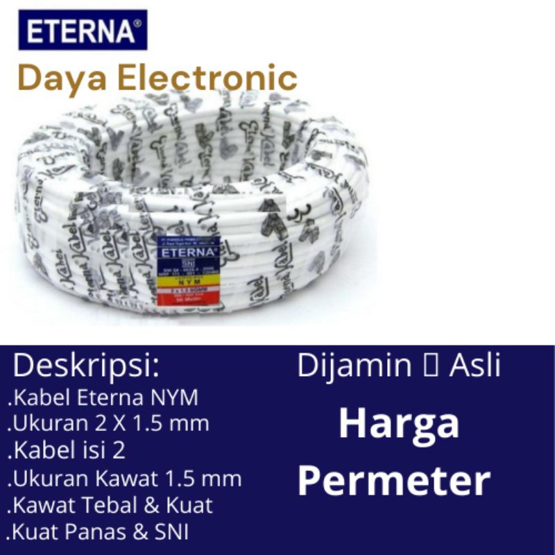 Jual KABEL LISTRIK ISI 2 ETERNA NYM 2x1.5 mm KABEL KAWAT TEMBAGA | Shopee Indonesia