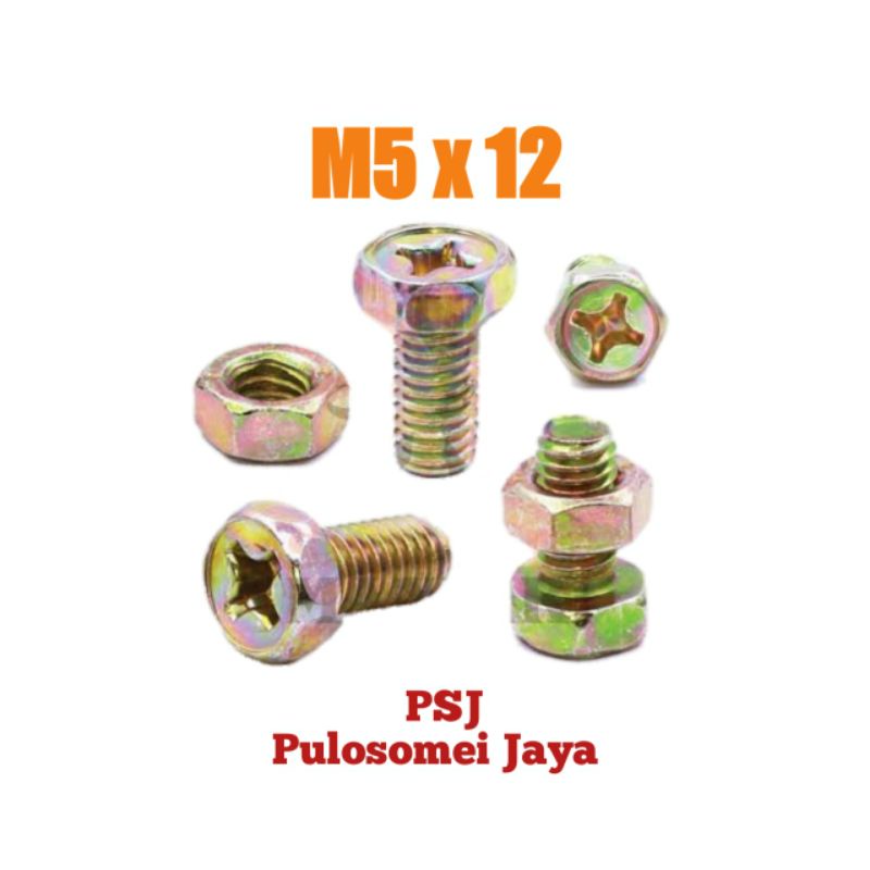 Jual Baut Mur Aki M5 x 12 / Baut Mur Dwi Fungsi Kuning / Baut Mur Obeng ...