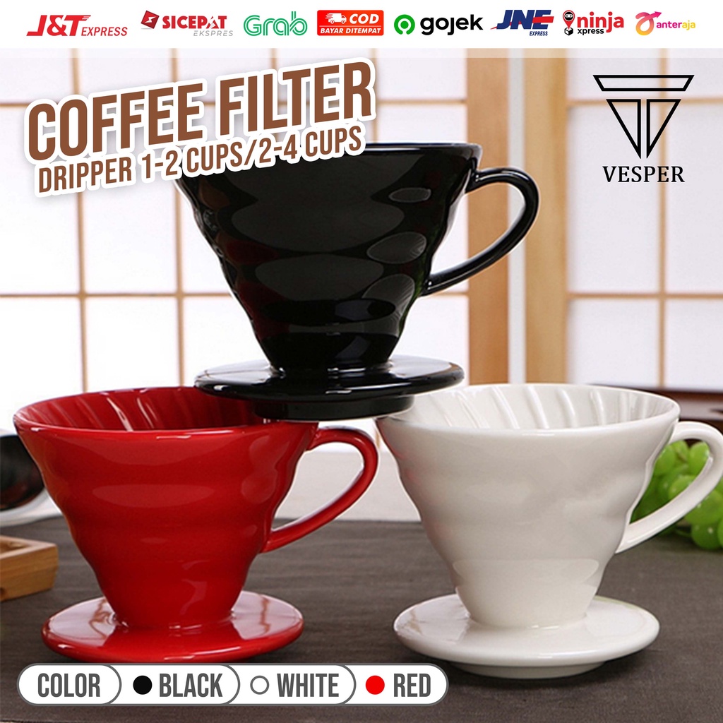 Jual coffee ceramic dripper glass V60 1-2cup 2-4cup / gelas keramik ...