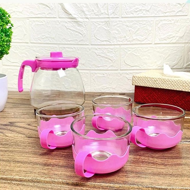 Jual Tea Pot set 5 in 1 warna Gelas Kaca warna pink/teko teh | Shopee ...