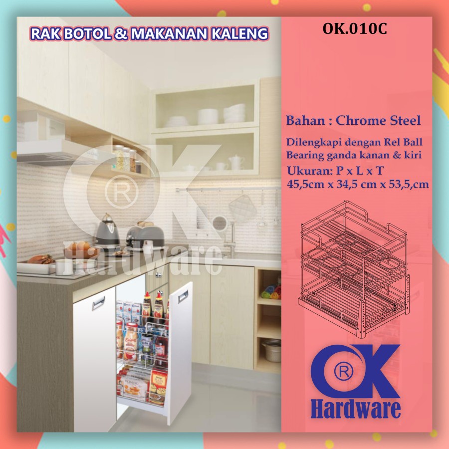 Jual Rak Tarik Botol Mangkok Kaleng OK Hardware OK 010C for Kitchen Cabinet PUTZ | Shopee Indonesia