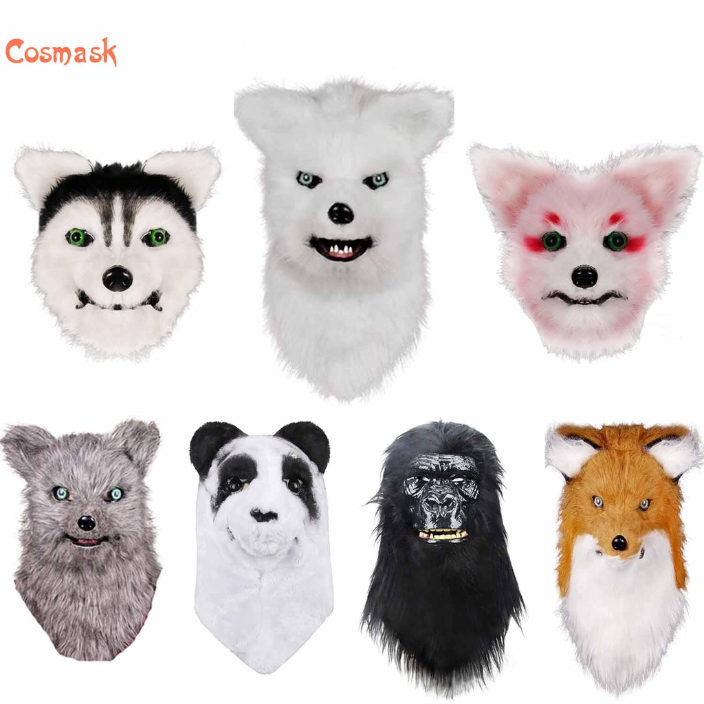 Jual Cosmask Movable Mouth Fox Head Mask Animal Panda Tiger Husky ...