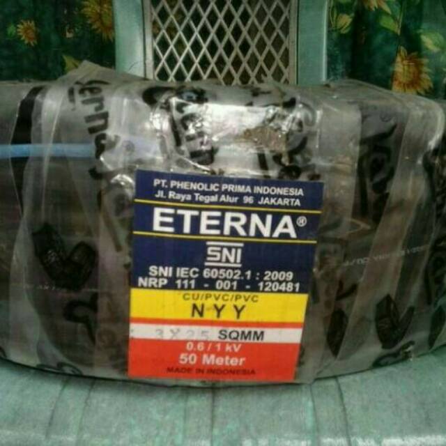 Jual kabel listrik NYY 3x2,5 3x2.5 ETERNA kabel kawat tembaga hitam 1 roll 50 meter | Shopee ...