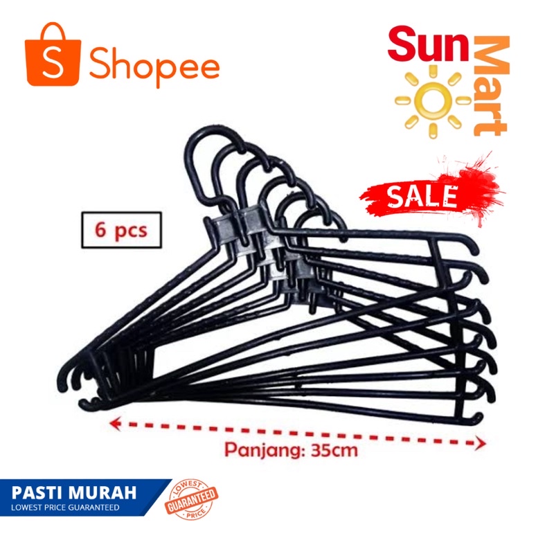 Jual HANGER PLASTIK HITAM TEBAL MURAH / GANTUNGAN BAJU PLASTIK ISI 6 ...