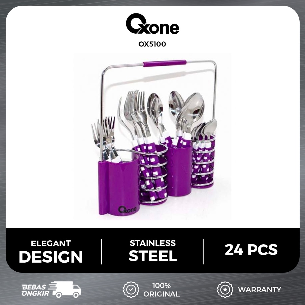 Jual Oxone OX5100 Sendok Garpu Makan Set 24 Pcs Stainless Color Purple ...