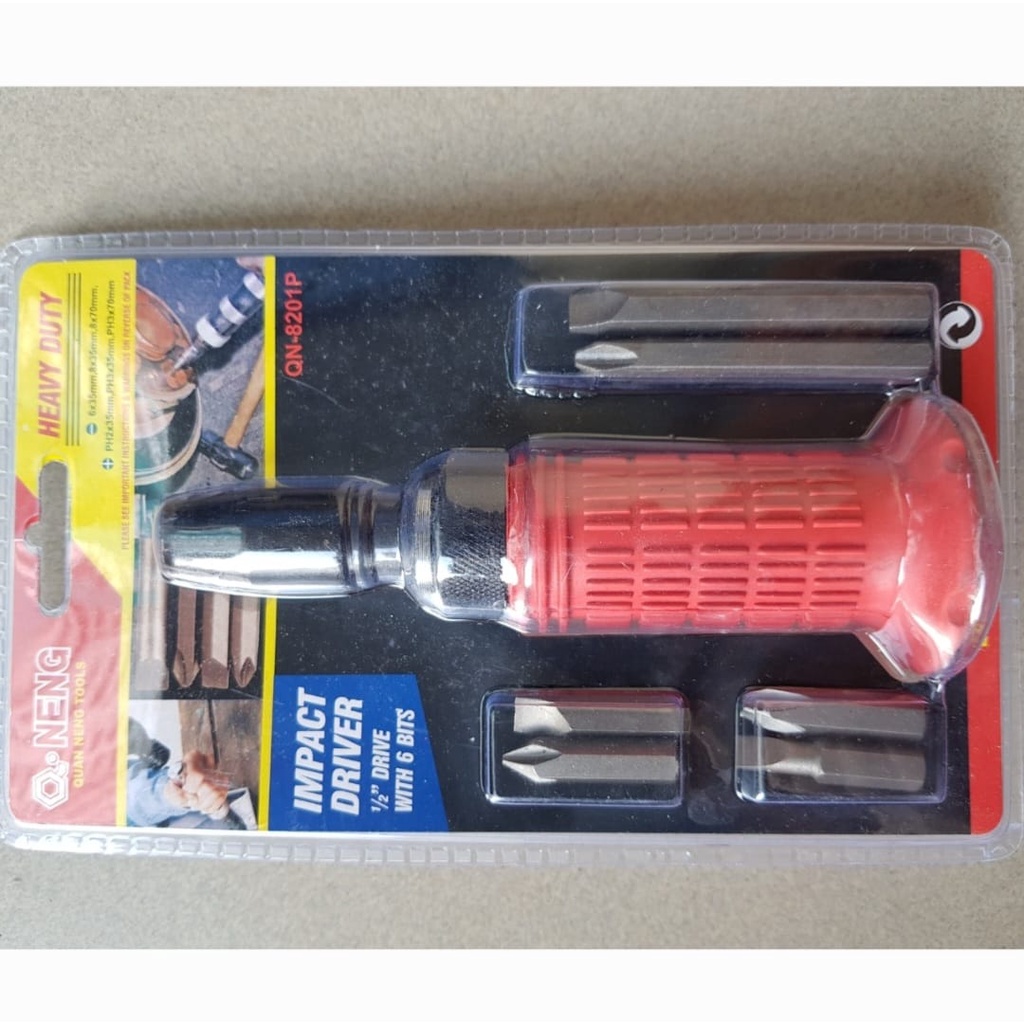 Jual Obeng Ketok Putar Gagang Karet 6 Mata Obeng Impact Driver | Shopee ...