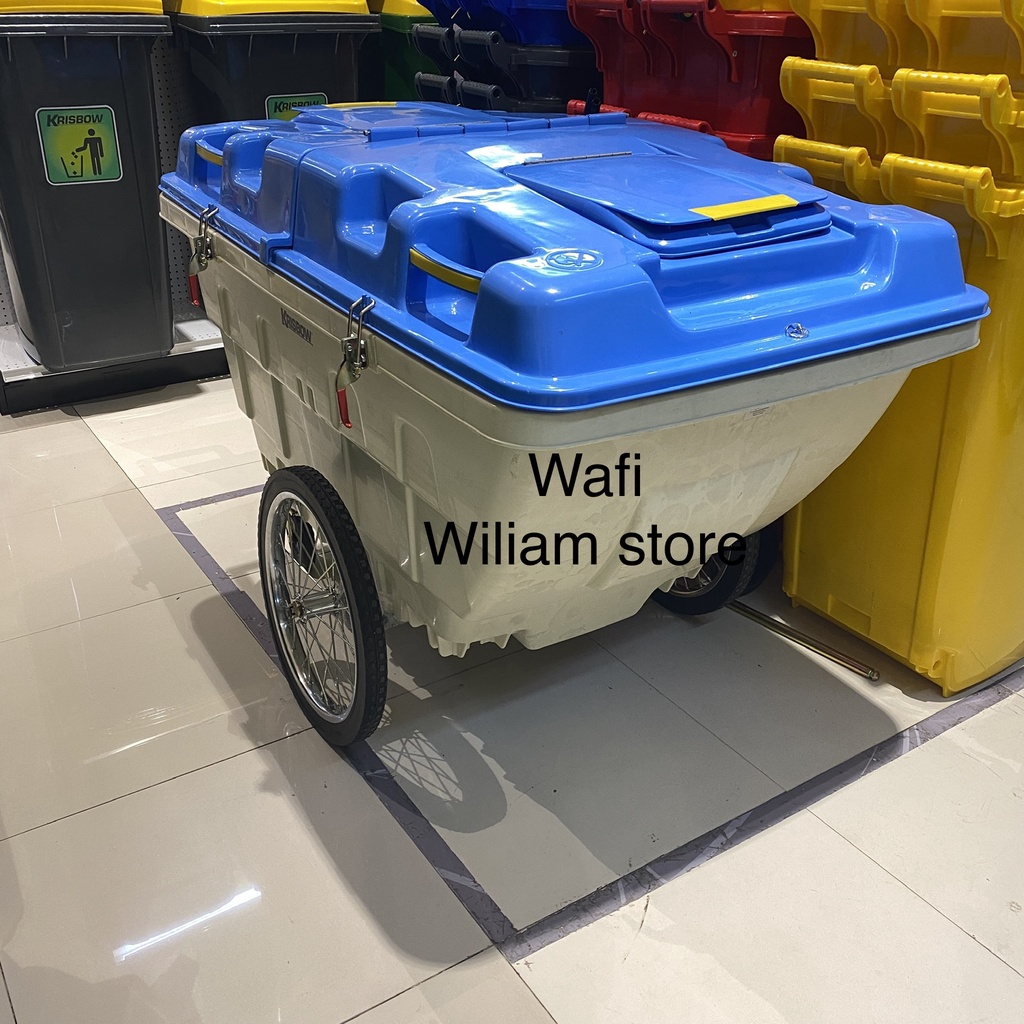 Jual Krisbow gerobak tong Tempat Sampah Besar Plastik Outdoor 500 liter ...