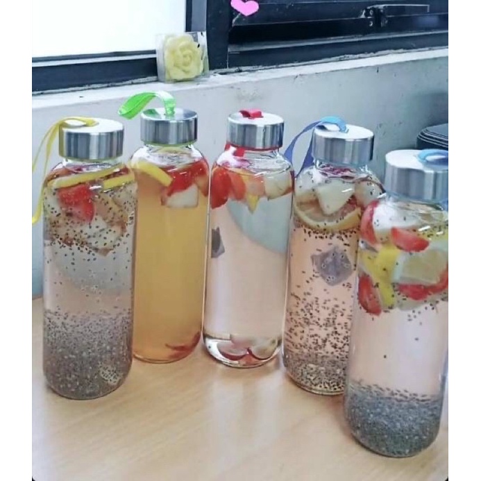 Jual BOTOL AIR KACA INFUSE WATER 500 & 800 ML / BOTOL KACA TRANSPARAN ...