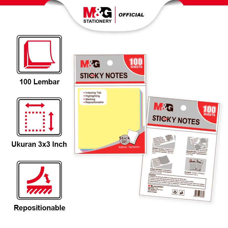 Jual M&G Sticky Notes 3"x3" Memo Tempel 100 Lembar Warna Warni 76x76mm ...