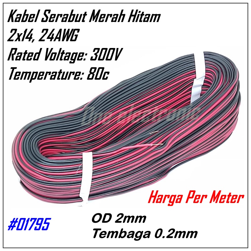 Jual 1 Meter kabel Merah Hitam Serabut 0.2mm diameter luar 2mm kabel ...