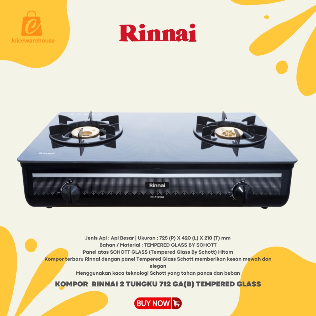 Jual KOMPOR GAS RINNAI 2 TUNGKU 712 GA(B) TEMPERED GLASS | Shopee Indonesia