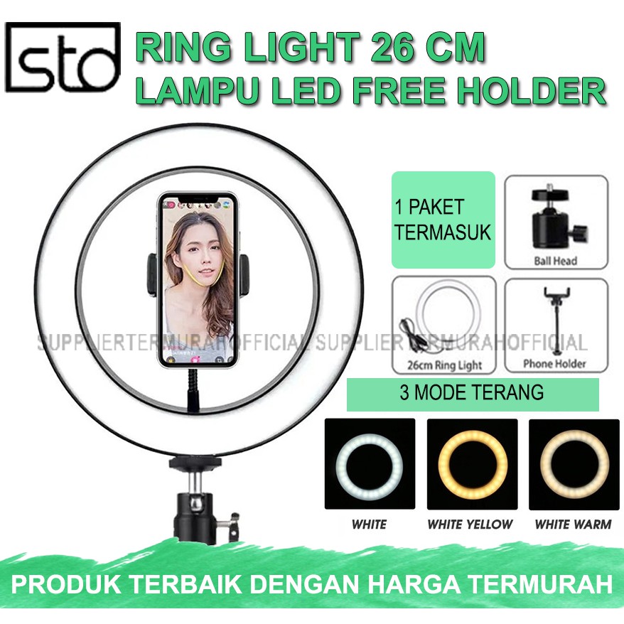 Jual Ring Light LED 26 CM - Lampu Make Up Vlog Tik Tok Ringlight 26cm ...