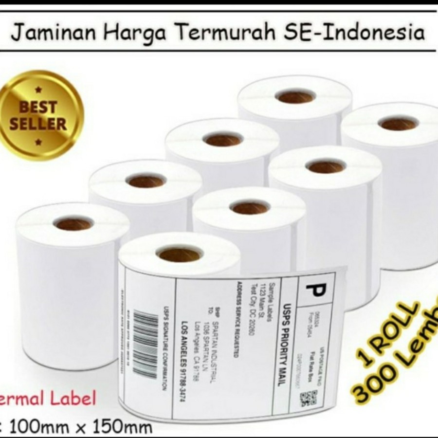 Jual KWERTAS RESI LABEL THERMAL BARCODE ROLL A6 100x150mm (300 lembar) | Shopee Indonesia