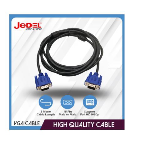Jual Cable vga jedel 3m m-m standard 720p HD for pc laptop - Kabel vga d-sub 15 pin 3 meter male ...
