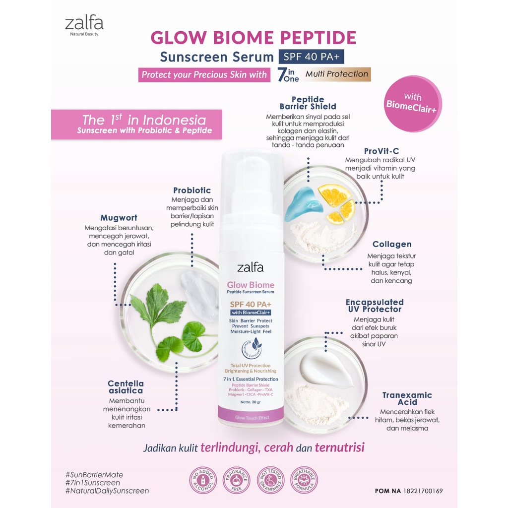 Jual SUNSCREEN SPF 40 GLOW BIOME Zalfa _ Wajah Terlindungi & Glowing ...