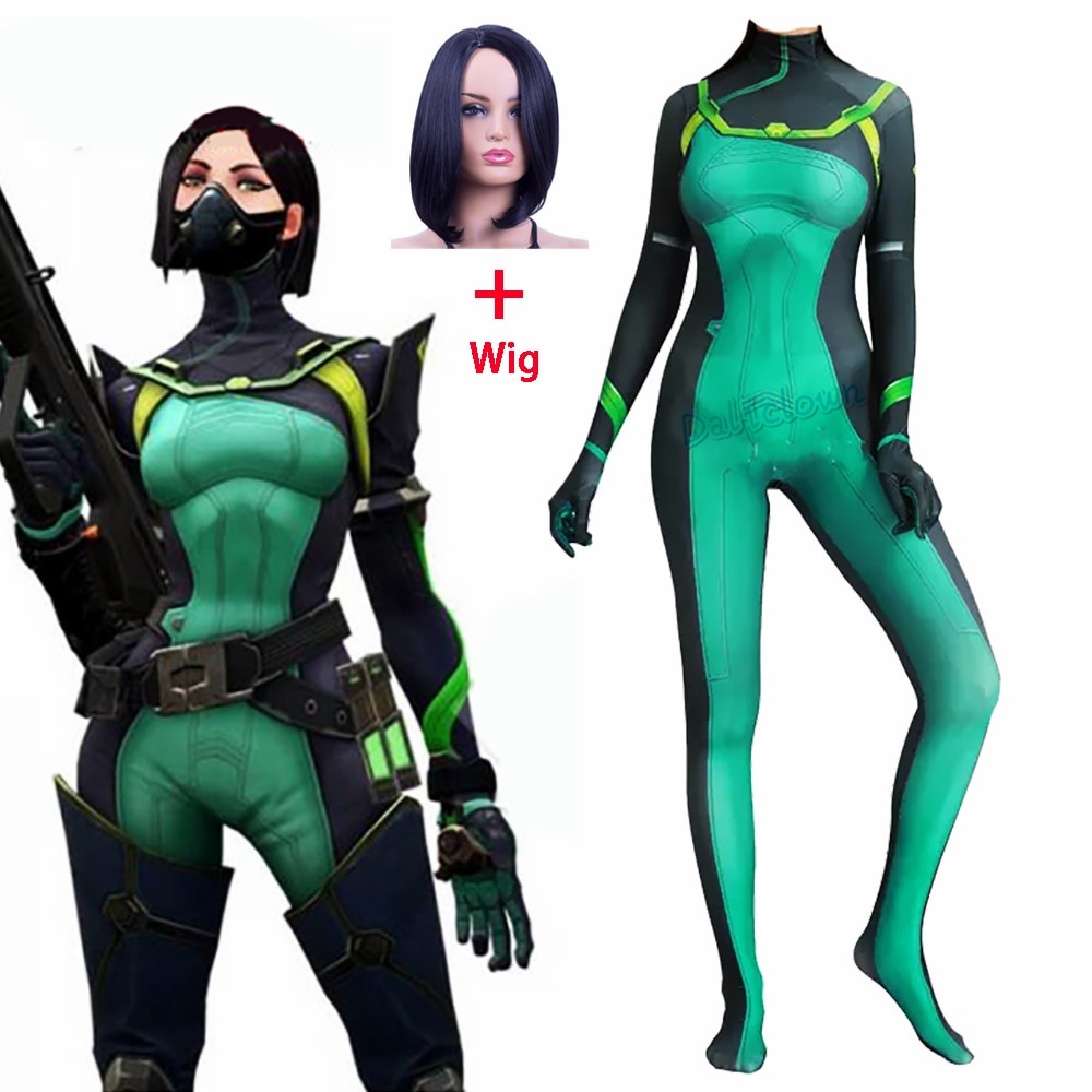 Jual Preorder Game Valorant Viper Cosplay Wig Suit Spandex Bodysuit