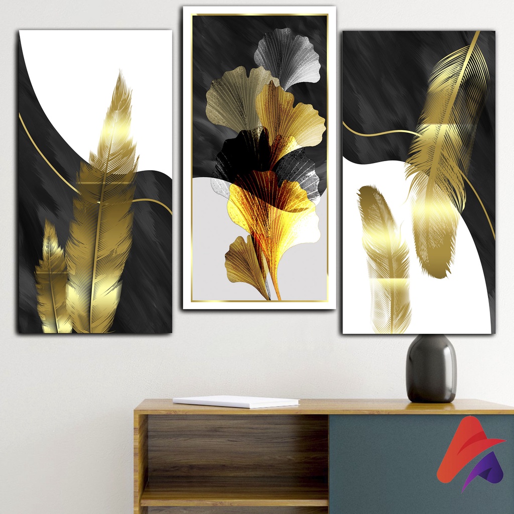 Jual HIASAN DINDING BUNGA BULU ART FEATHER ART GOLD (15X30 CM) ABSTRAK ...