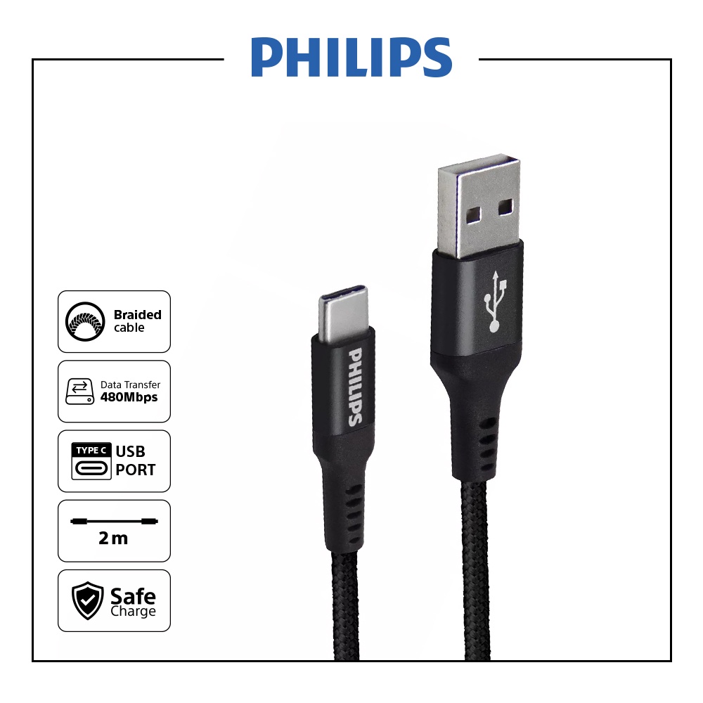 Jual Philips DLC5206A Premium Braided USB-A to USB-C Cable / DLC 5206 A ...