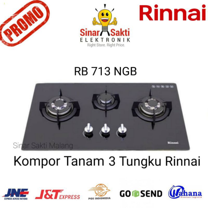 Jual Kompor Tanam Rinnai Gas 3 tungku RB 713 NGB / RB-713NGB RB713N GB Black | Shopee Indonesia