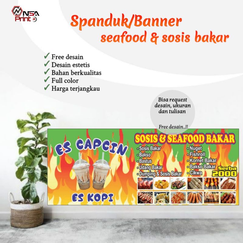 Jual Cetak banner/spanduk, spanduk seafood & sosis Bakar, bisa request ...
