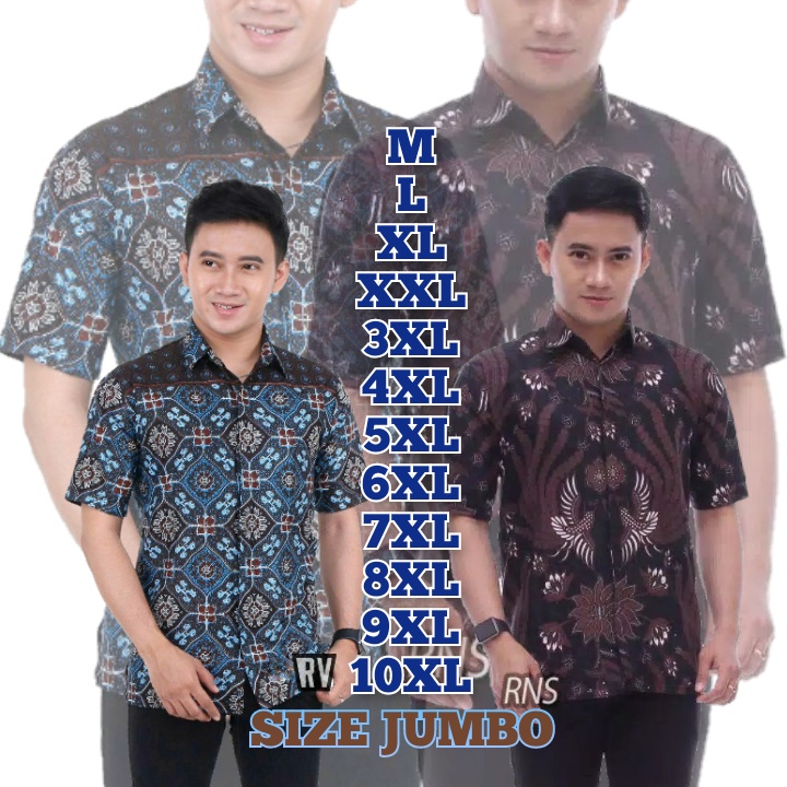Jual baju batik pria Jumbo size M/10XL baju batik pria lengan pendek Motif keramik biru MURAH ...