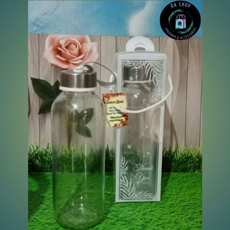 Jual Souvenir pernikahan bottol kaca bening 420ML kemas box / mika ...
