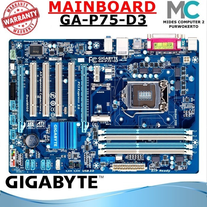 Jual Motherboard GA-P75-D3 Intel LGA 1155 Gigabyte Atx Onboard 4 Slot ...