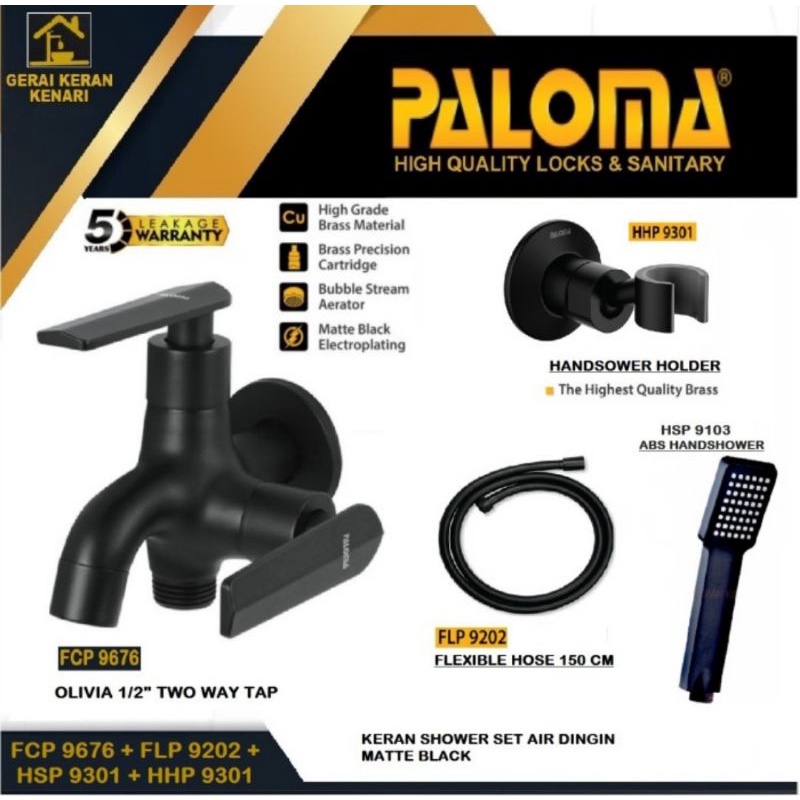 Jual PALOMA KERAN SHOWER SET MANDI KRAN AIR DINGIN MATTE BLACK HITAM ...