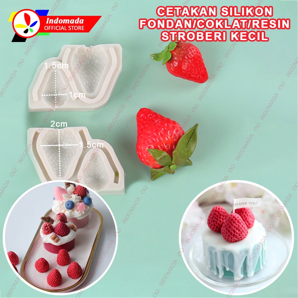 Jual Indomada Cetakan Silikon Fondant 2 Stroberi Besar 2 x 1.5 cm Kecil ...