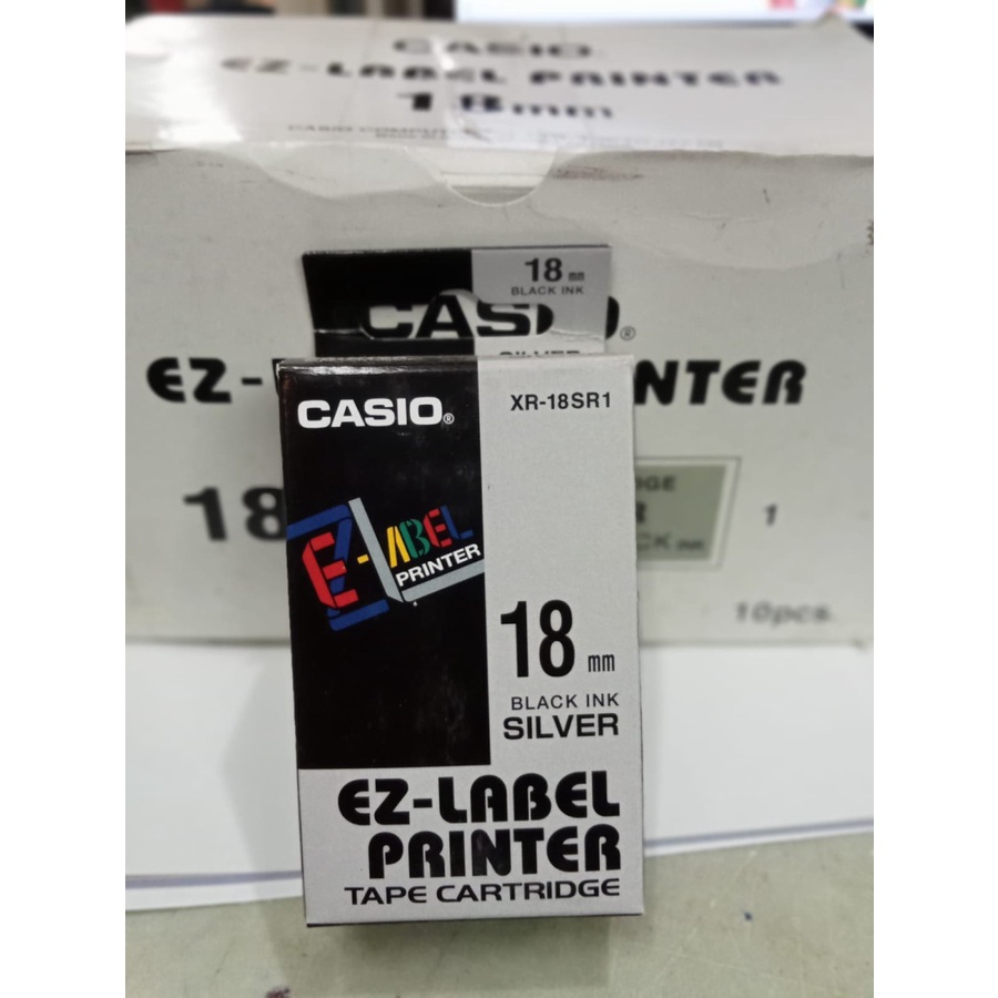 Jual Pita Label casio XR-18SR1 18mm Black Ink Silver /casio 18mm ...