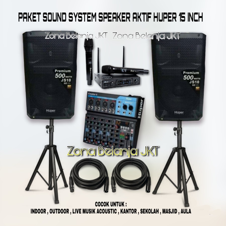 Jual PAKET SOUND SYSTEM SPEAKER HUPER 15 INCH JS10 MIXER HUPER 4 ...
