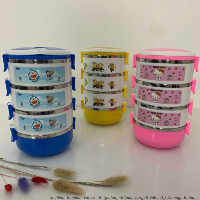 Jual rantang stainless 3 susun & 4 susun karakter lucu / rantang tahan ...