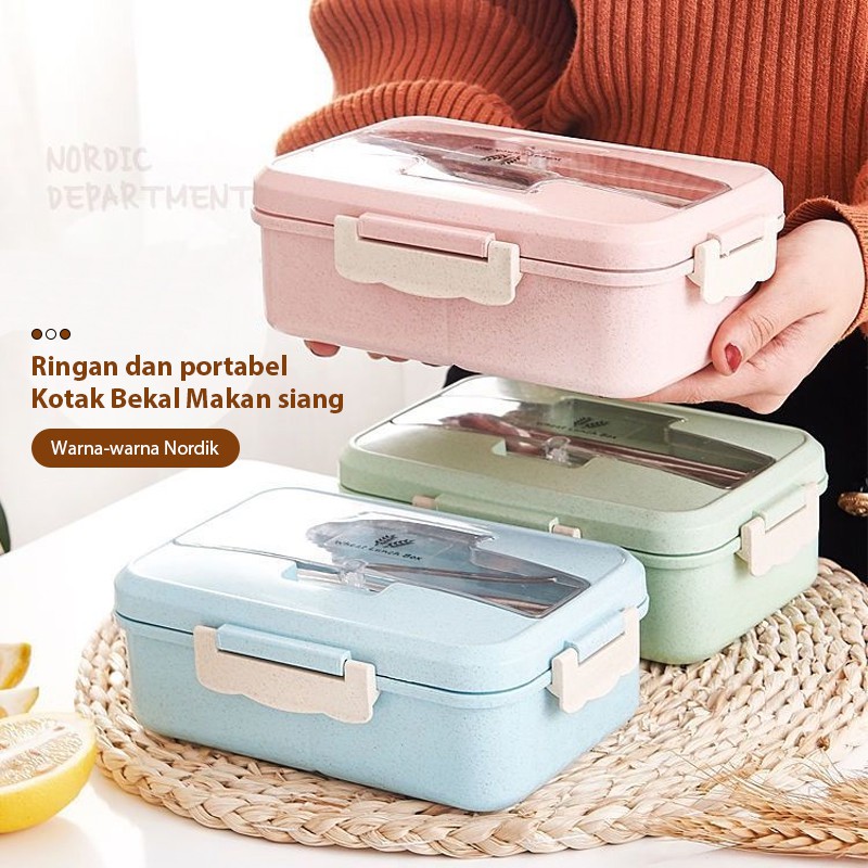 Jual lunch box 3 Warna PP Jerami Gandum 1000 ml Lunch Box With Free Sendok BPA / VS-1 | Shopee ...