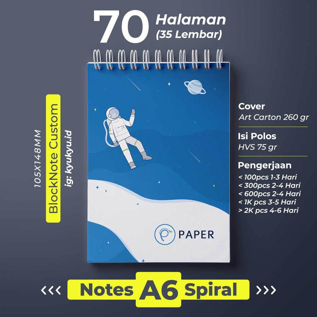 Jual Notes A6 Spiral - 70 Hal / Buku Catatan / Block Note Custom ...