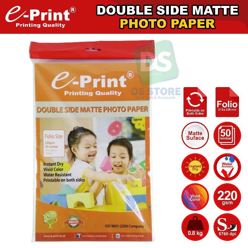 Jual Kertas Foto Double Side Matte Inkjet FOLIO 220 GSM E-PRINT ...